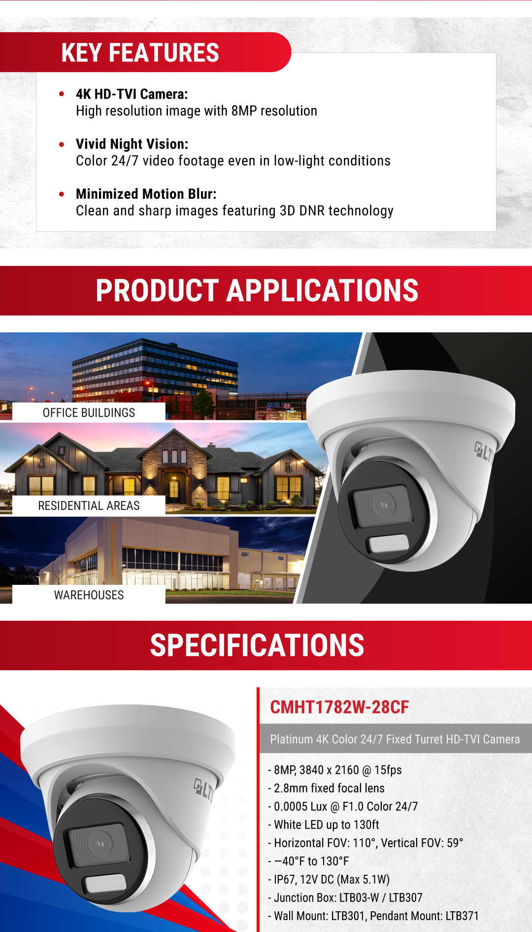 LTCMHT1782W-28CF, Platinum, 8MP, HD-TVI, Turret, 2.8mm, Fixed, 0.0005 ...