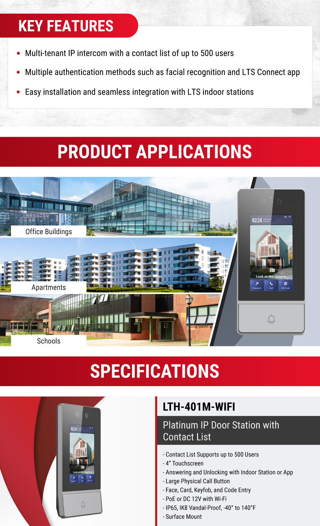 LTH-401M-WIFI, 1 Door Intercom Station with Contact List, 4-inch LCD ...