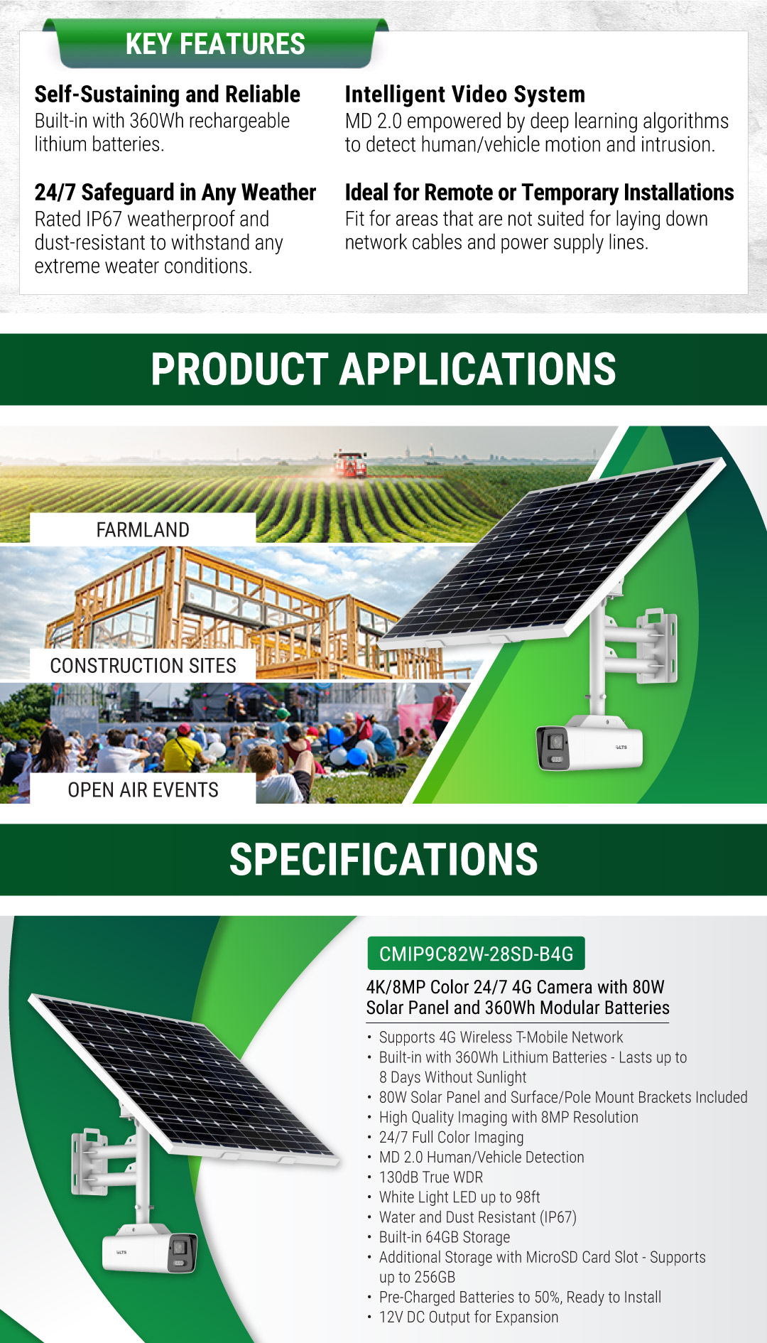 LTCMIP9C82W-28SD-B4G, Platinum, Bullet, 8MP, Solar Powered SIM ...