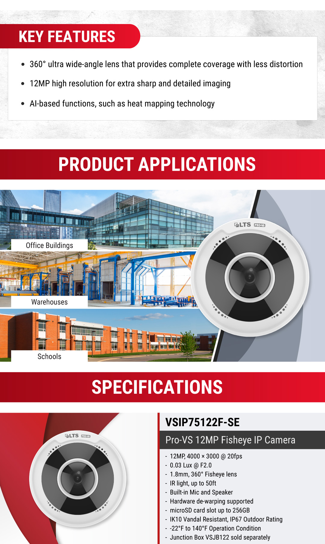 VSIP75122F-SE, Pro-VS, IP, Fisheye, 12MP, Built-in Microphone, Micro SD ...